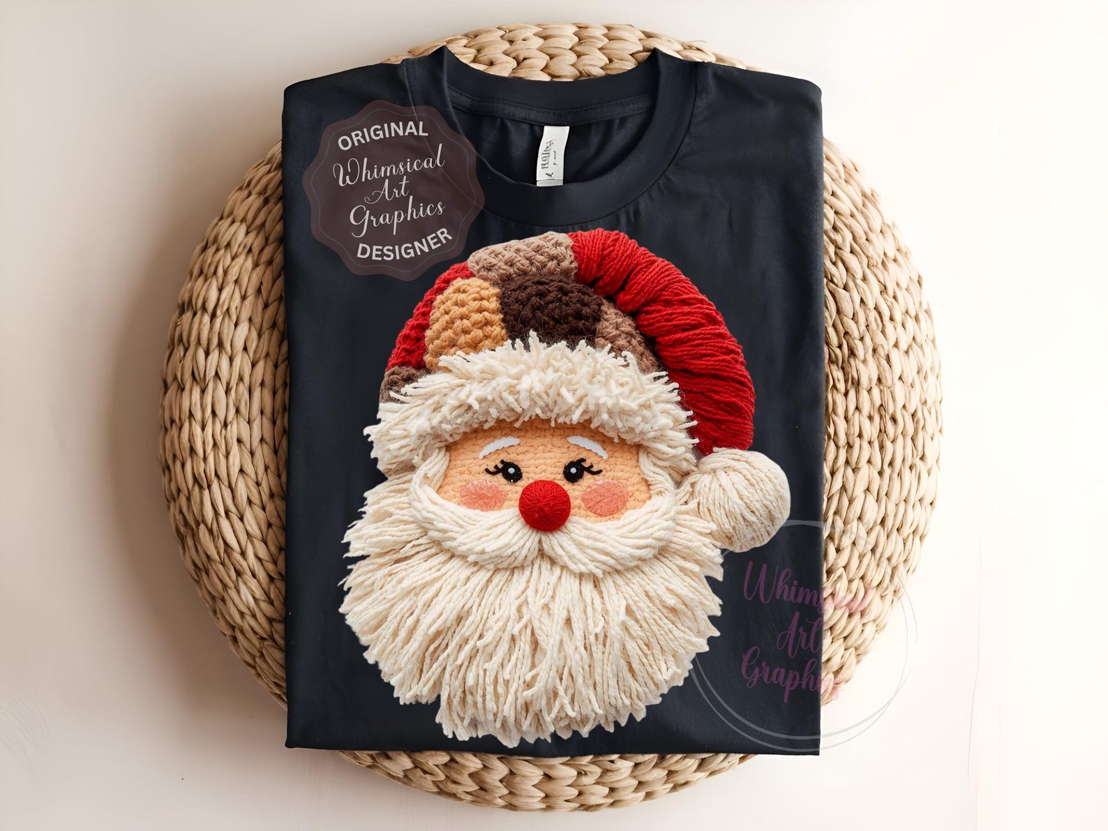 Faux Crochet Santa PNG, Cozy Yarn Texture Christmas Design, Retro ...