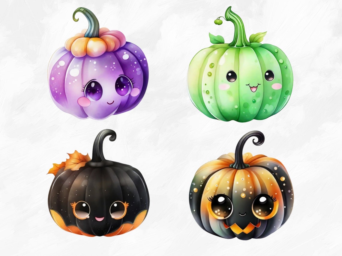 Watercolor Halloween Pumpkin Patch Cuties Clipart 28 PNG - Etsy