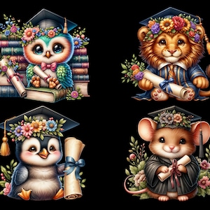 Watercolor Cute Graduation Animals Clipart, 20 PNG Teddy Bear Clipart ...