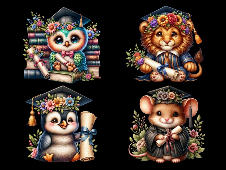 Watercolor Cute Graduation Animals Clipart, 20 PNG Teddy Bear Clipart ...