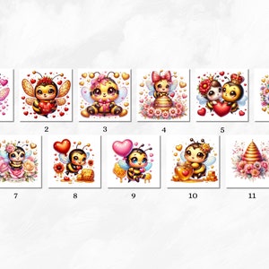 Watercolor Valentine Bees Clipart, 11 PNG Valentines Day Clipart, Cute ...