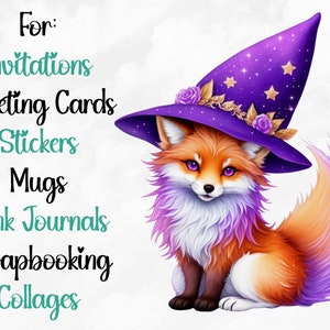 Watercolor Pastel Witchy Fox Clipart, 11 PNG Fox Witch Clipart, Fantasy ...