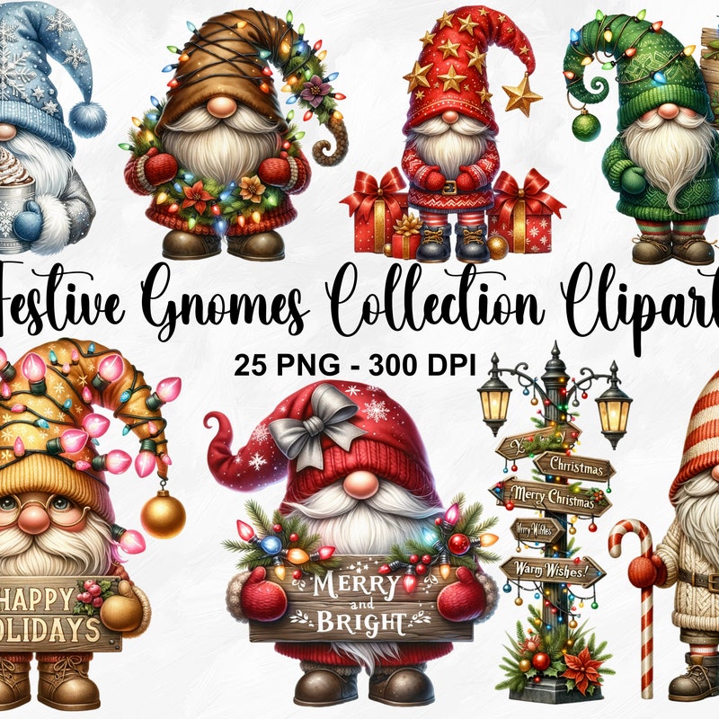 Christmas Gnomes Clipart - Etsy