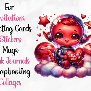 Watercolor Cute Valentines Aliens Clipart, 11 PNG Valentines Day ...