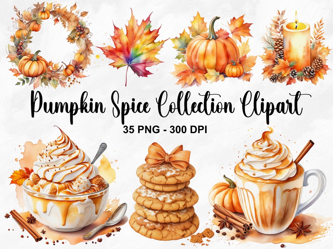 35 PNG Watercolor Pumpkin Spice Collection Clipart, Sweet Treats ...