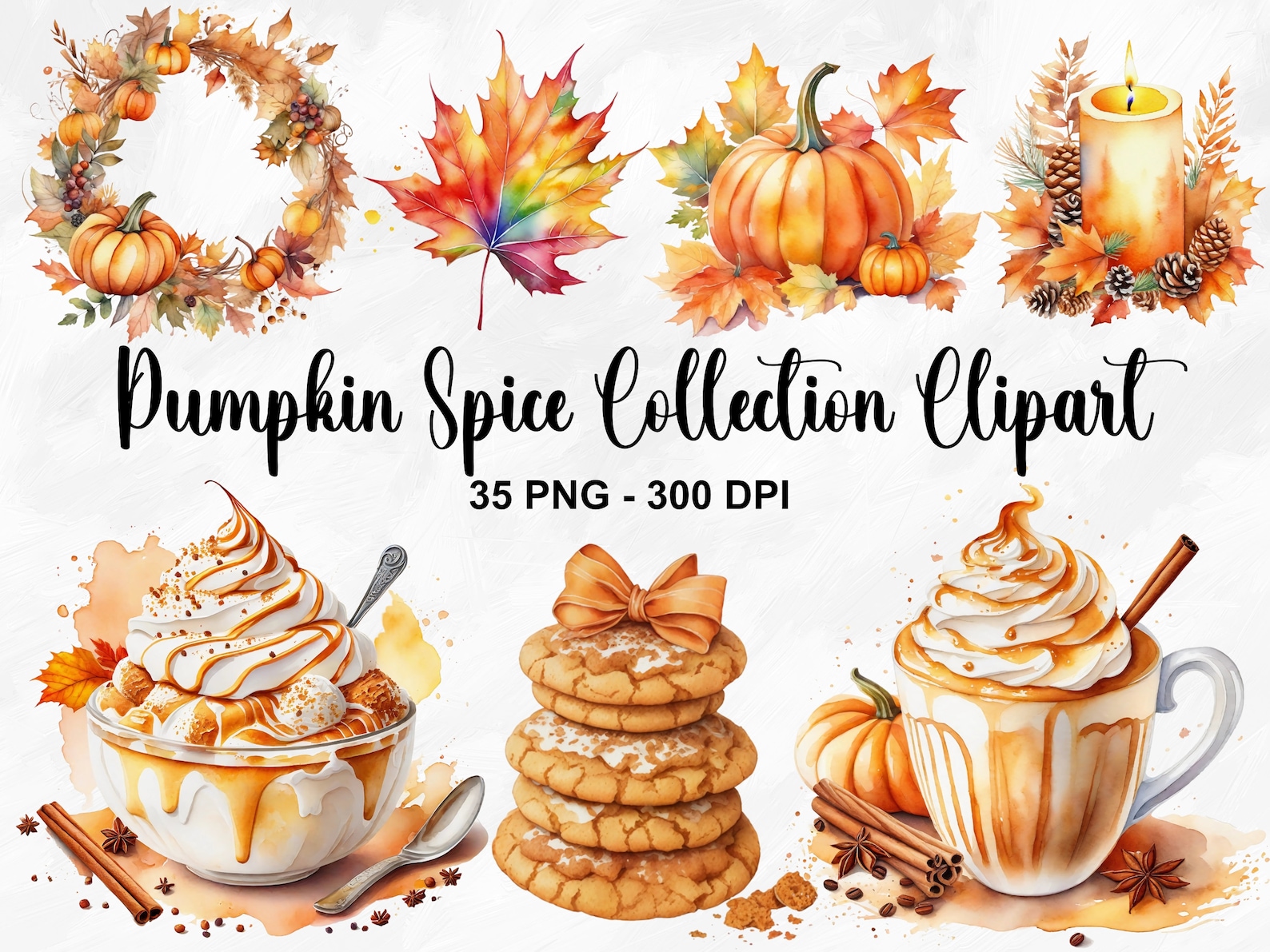 35 PNG Watercolor Pumpkin Spice Collection Clipart, Sweet Treats ...