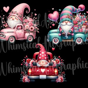 Watercolor Valentine Truck & Gnomes Clipart, 12 PNG Valentines Clipart ...