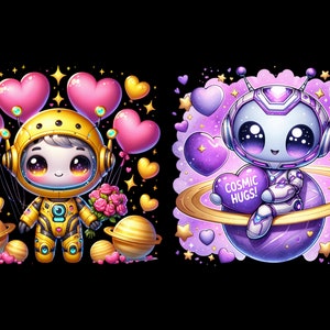 Watercolor Cute Valentines Aliens Clipart, 11 PNG Valentines Day ...