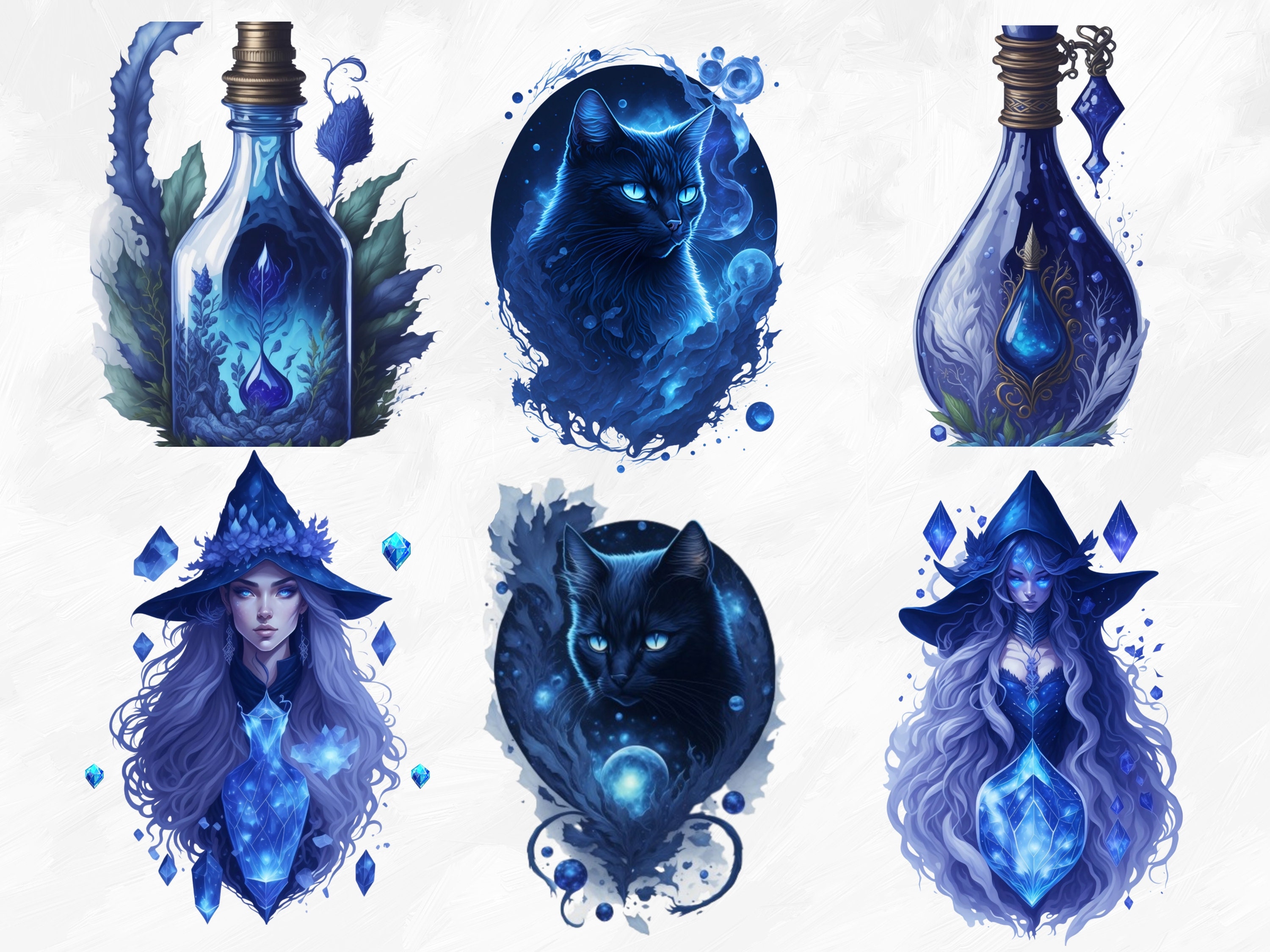 Watercolor Sapphire Witch Clipart PNG Fantasy Mystical - Etsy