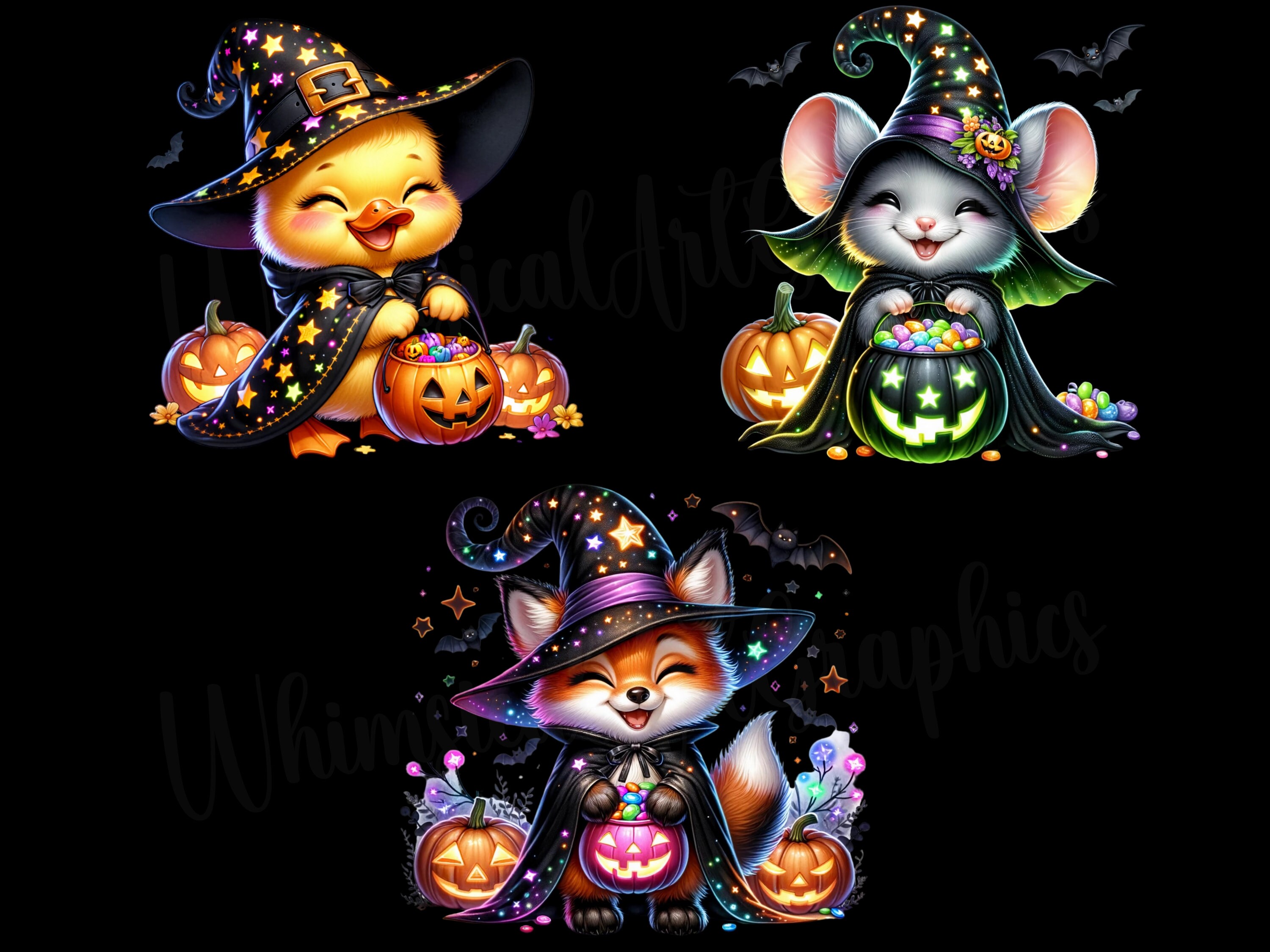 Watercolor Halloween Animals Collection Clipart, 14 PNG Halloween ...