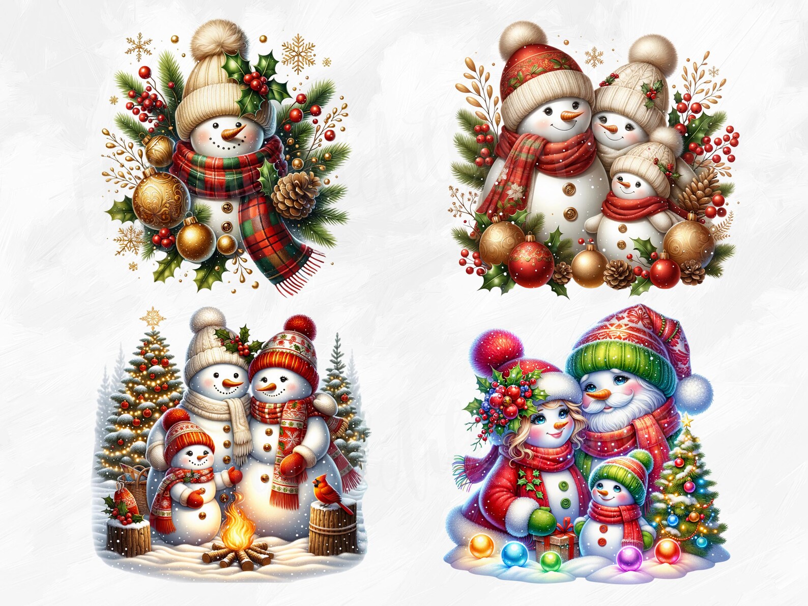 Watercolor Christmas Snowman Collection Clipart, 20 PNG Christmas ...