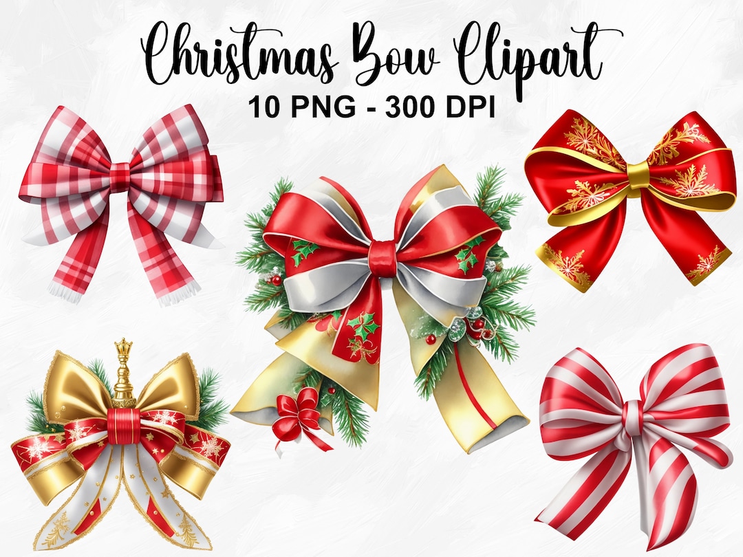 Christmas Bow Clipart, 10 PNG Christmas Bows Clip Art, Holiday Clipart ...
