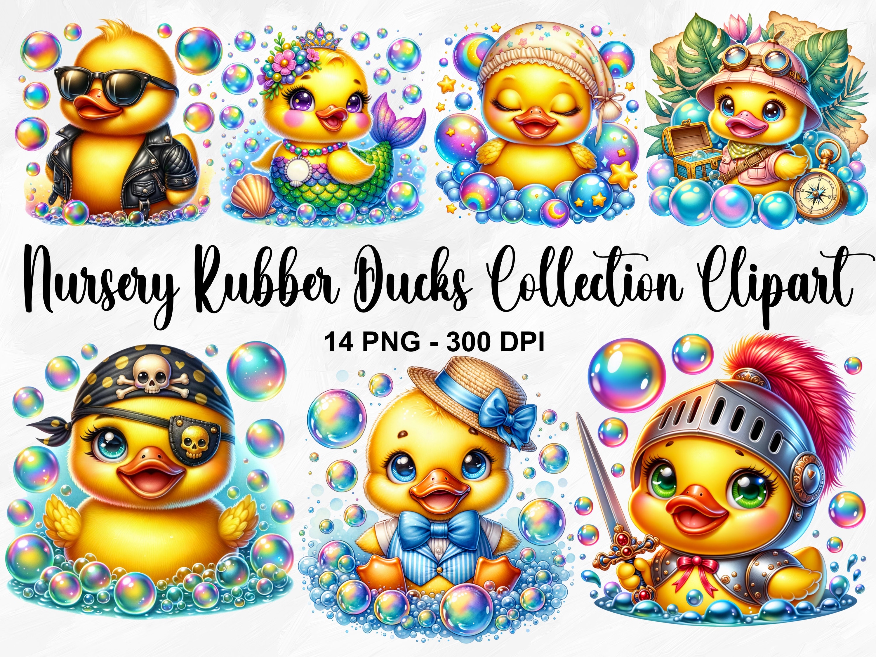 Watercolor Nursery Rubber Ducks Collection Clipart, 14 PNG Duck Clipart ...