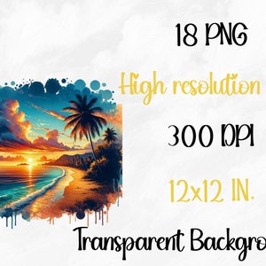 Watercolor Tropical Beach Collection Clipart, 18 PNG Beach Clipart ...