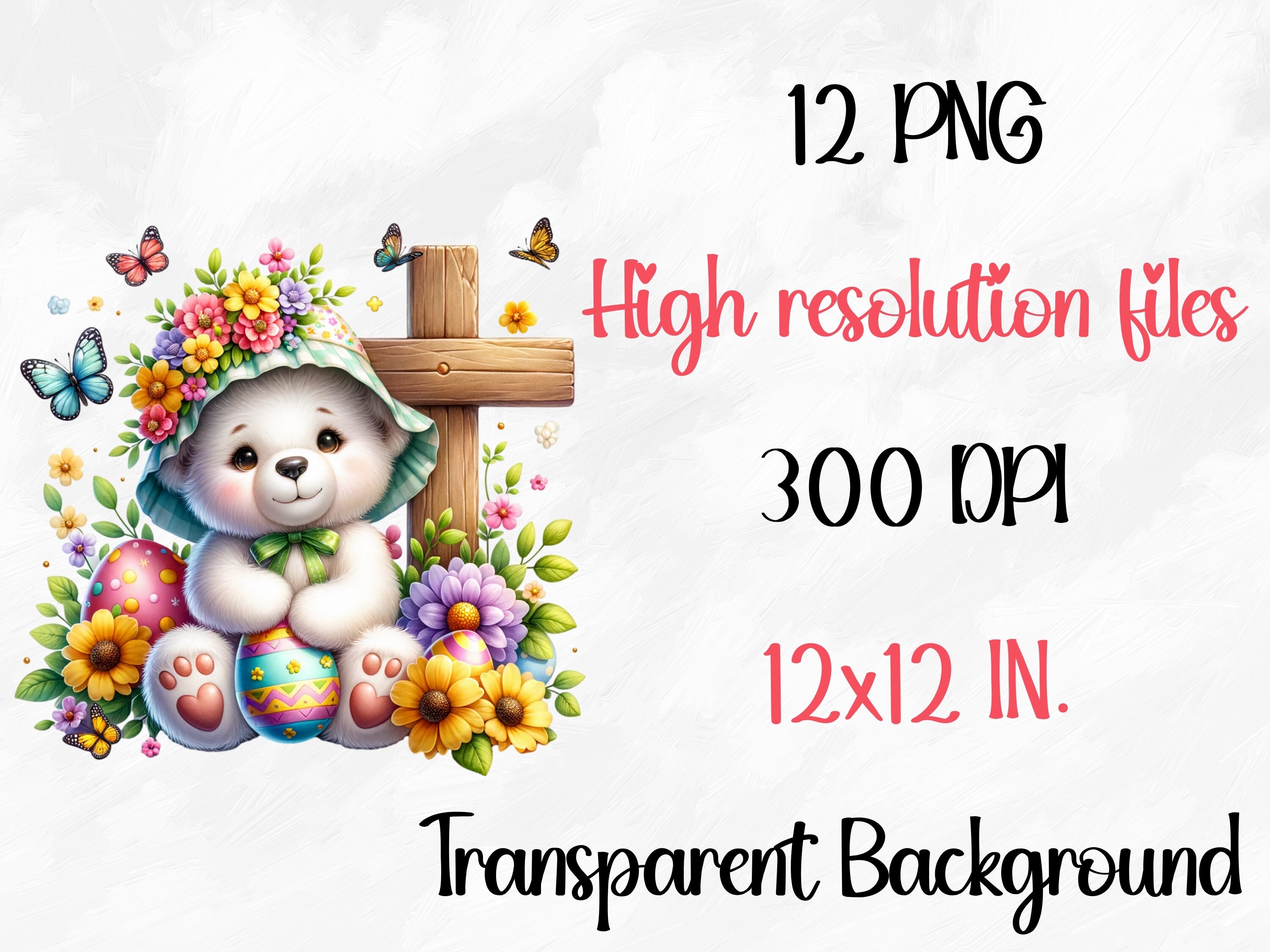 Watercolor Easter Teddy Bears Collection Clipart, 12 PNG Easter Clipart ...