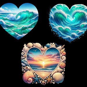 Watercolor Beach Heart Collection Clipart, 12 PNG Summer Clipart ...