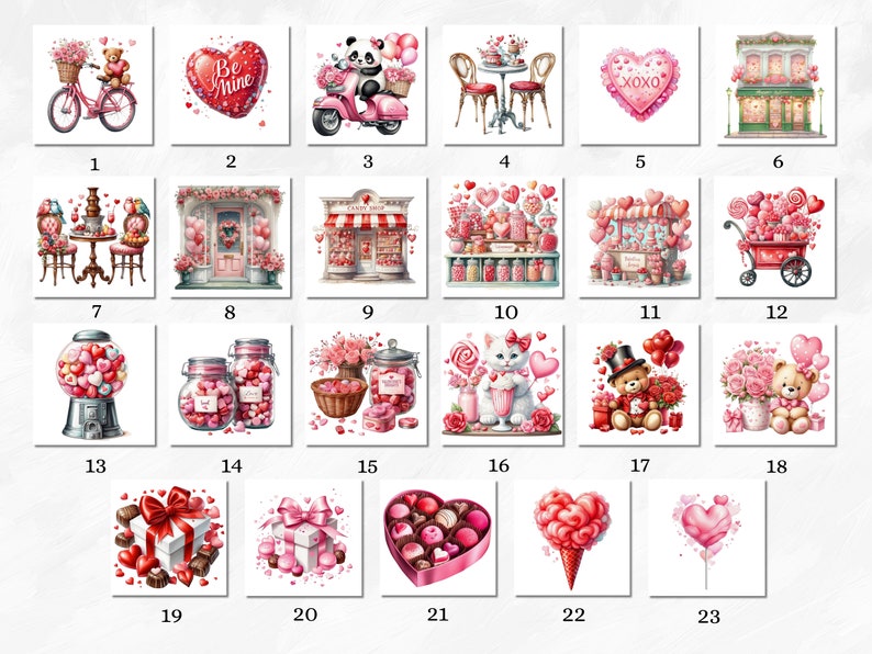 Watercolor Cute Valentines Candy Shop Clipart, 23 PNG Valentines Day ...