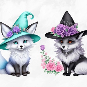 Watercolor Pastel Witchy Fox Clipart, 11 PNG Fox Witch Clipart, Fantasy ...