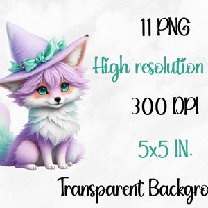 Watercolor Pastel Witchy Fox Clipart, 11 PNG Fox Witch Clipart, Fantasy ...