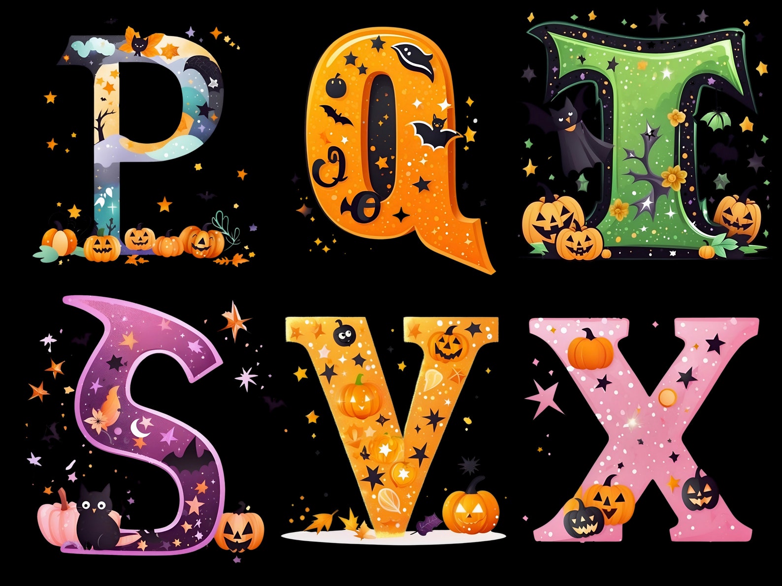 Halloween Alphabet Clipart, 26 PNG Halloween Doodle Letters Clipart ...