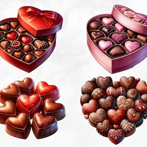 Watercolor Valentines Chocolates Clipart, 30 PNG Valentines Day Clipart ...