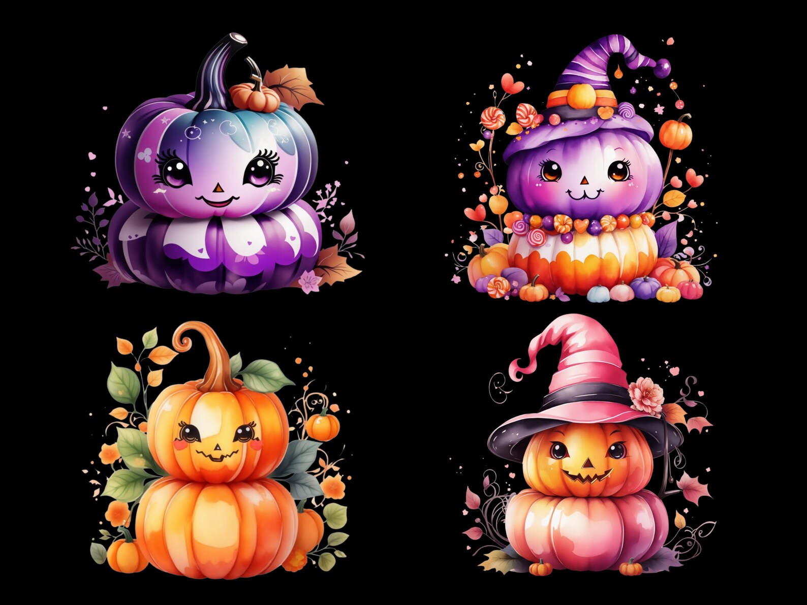 Watercolor Halloween Cute Pumpkin Collection Clipart 42 PNG - Etsy