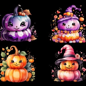 Watercolor Halloween Cute Pumpkin Collection Clipart, 42 PNG Halloween ...