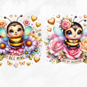 Watercolor Valentine Bees Clipart, 11 PNG Valentines Day Clipart, Cute ...