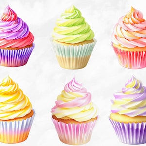 Watercolor Cupcakes Clipart, 30 PNG Cupcake Clip Art, Watercolor ...