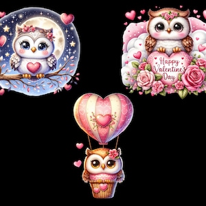 Watercolor Cute Valentines Owl Clipart, 15 PNG Valentines Day Clipart ...
