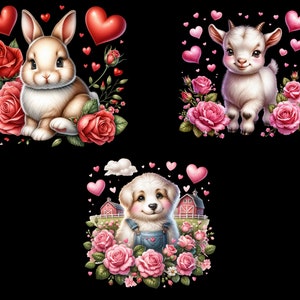 Watercolor Cute Valentines Farm Animals Clipart, 15 PNG Valentines Day ...