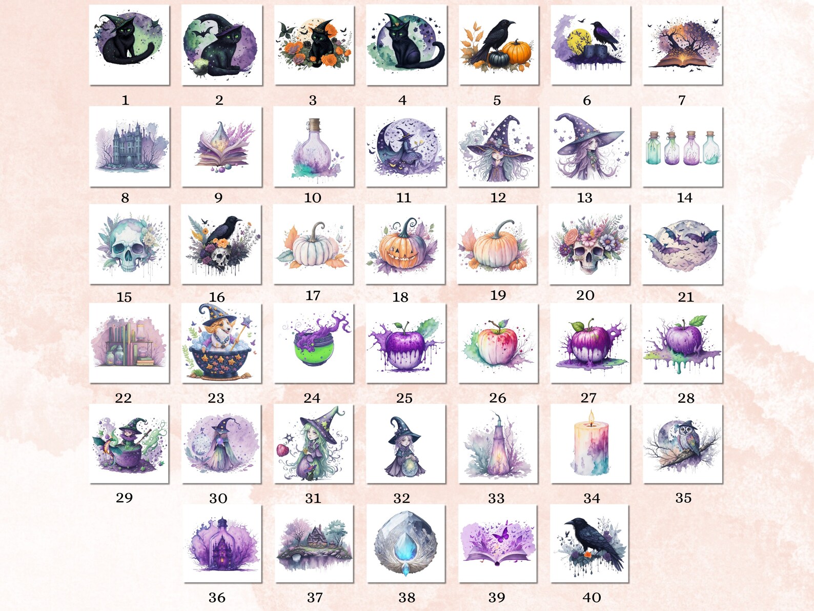 Watercolor Pastel Witch Clipart 40 PNG Watercolor Witch - Etsy