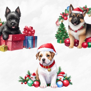 Watercolor Christmas Puppy Clipart, 16 PNG Christmas Puppies Clipart ...
