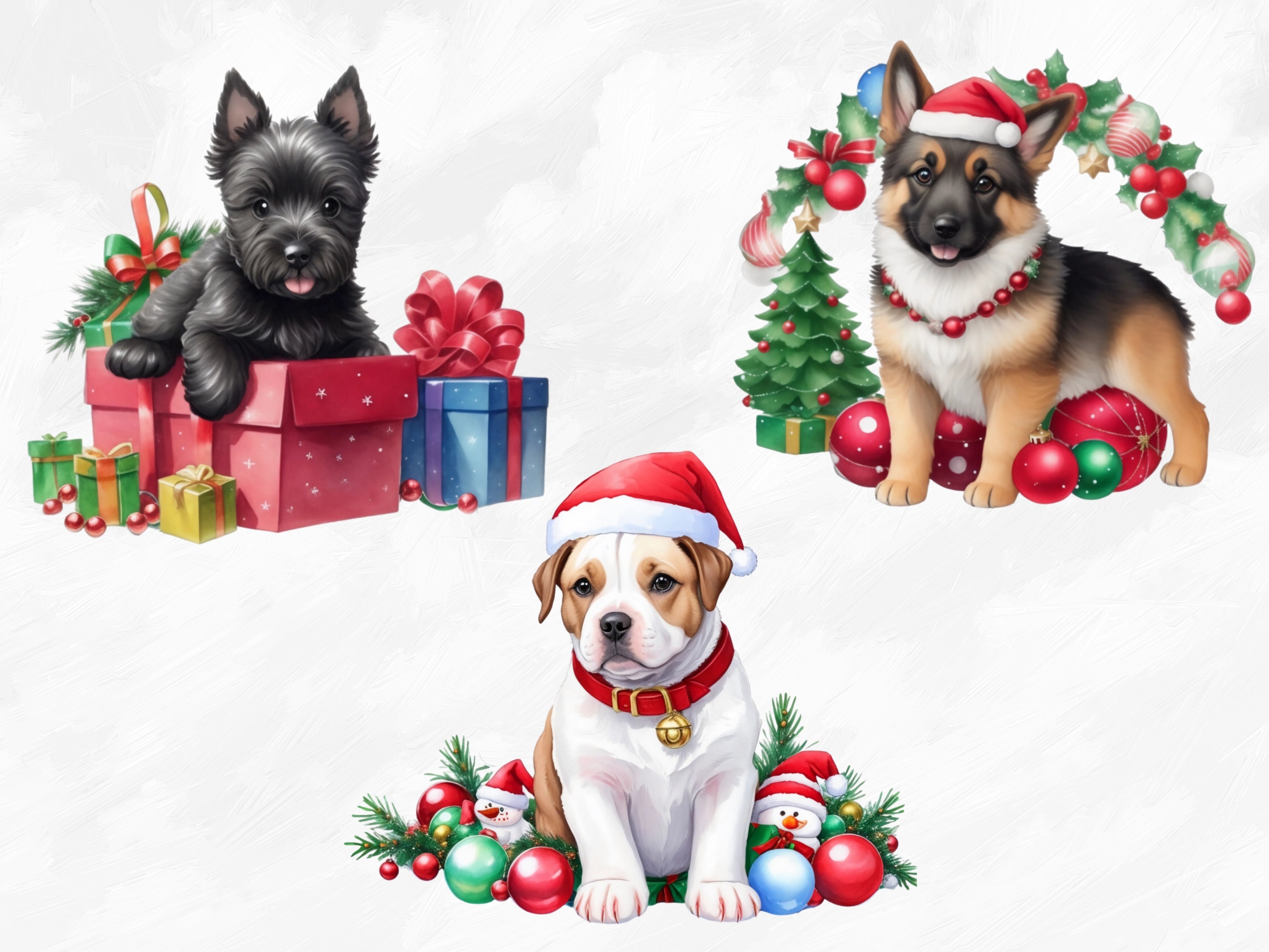 Watercolor Christmas Puppy Clipart 16 PNG Christmas Puppies - Etsy