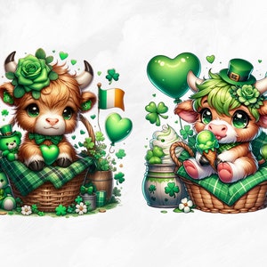 Watercolor St Patricks Highland Cows Clipart, 11 PNG Irish Clipart ...