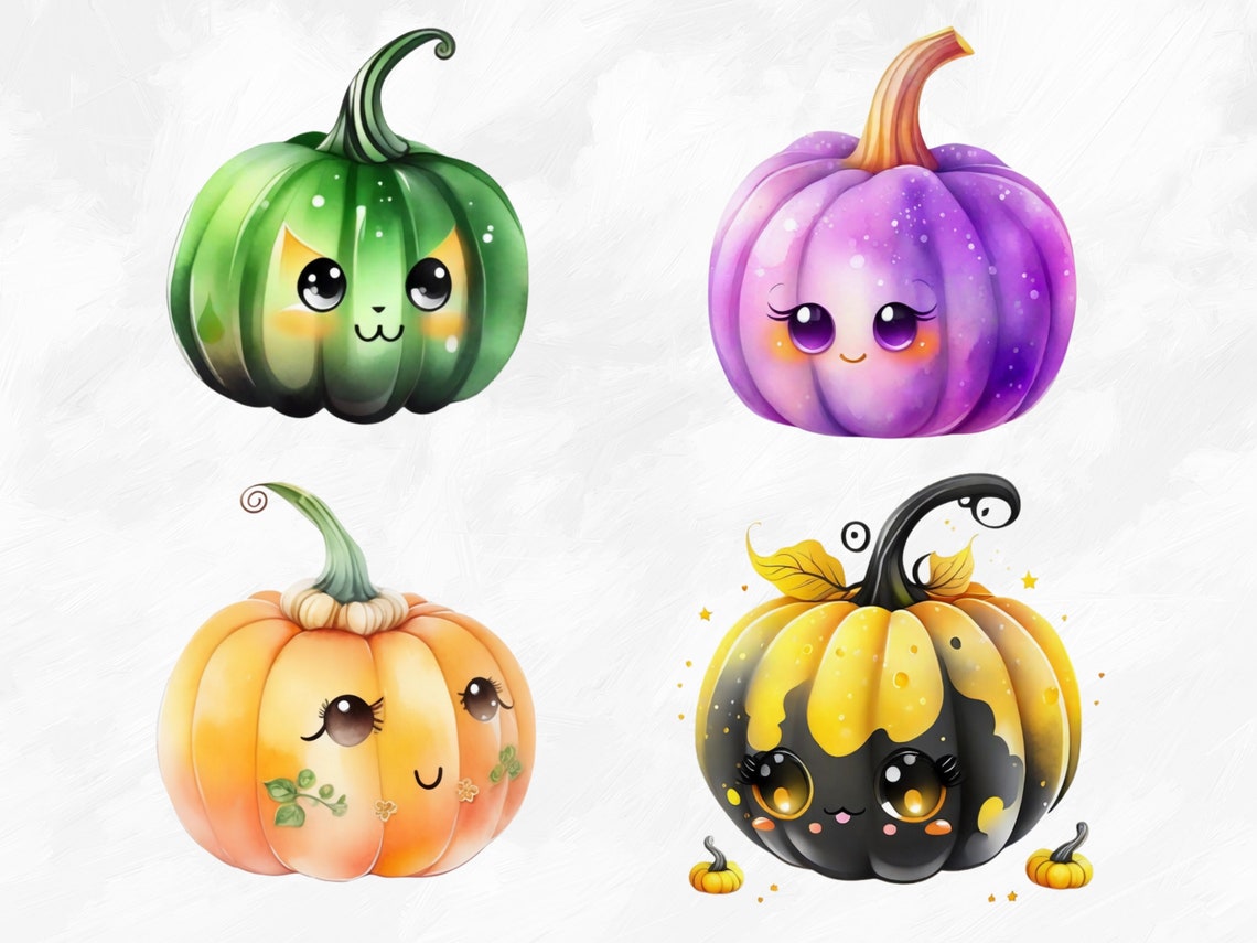 Watercolor Halloween Pumpkin Patch Cuties Clipart 28 PNG - Etsy
