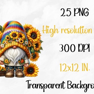 Watercolor Sunflower Gnomes Collection Clipart, 25 PNG Highland Cow ...