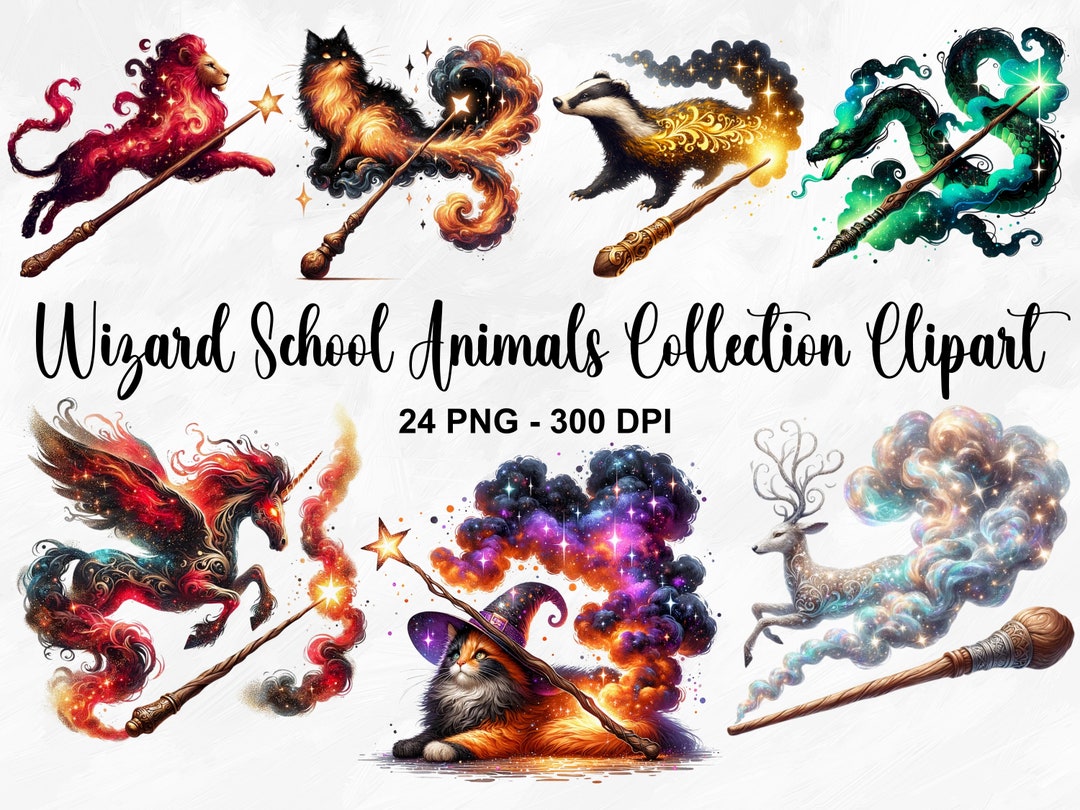Watercolor Wizard School Animals Collection Clipart, 24 PNG Halloween ...