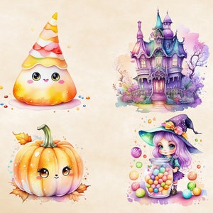 Watercolor Halloween Cute Collection Clipart, 27 PNG Halloween Clipart ...