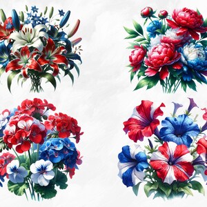 Watercolor Patriotic Flowers Collection Clipart, 24 PNG Floral Clipart ...