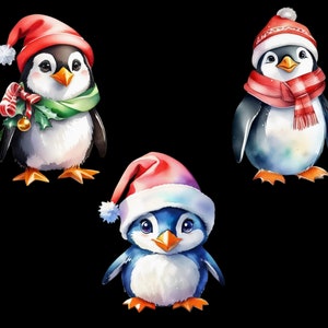 Watercolor Cute Penguin Collection Clipart, 15 PNG Christmas Penguin ...