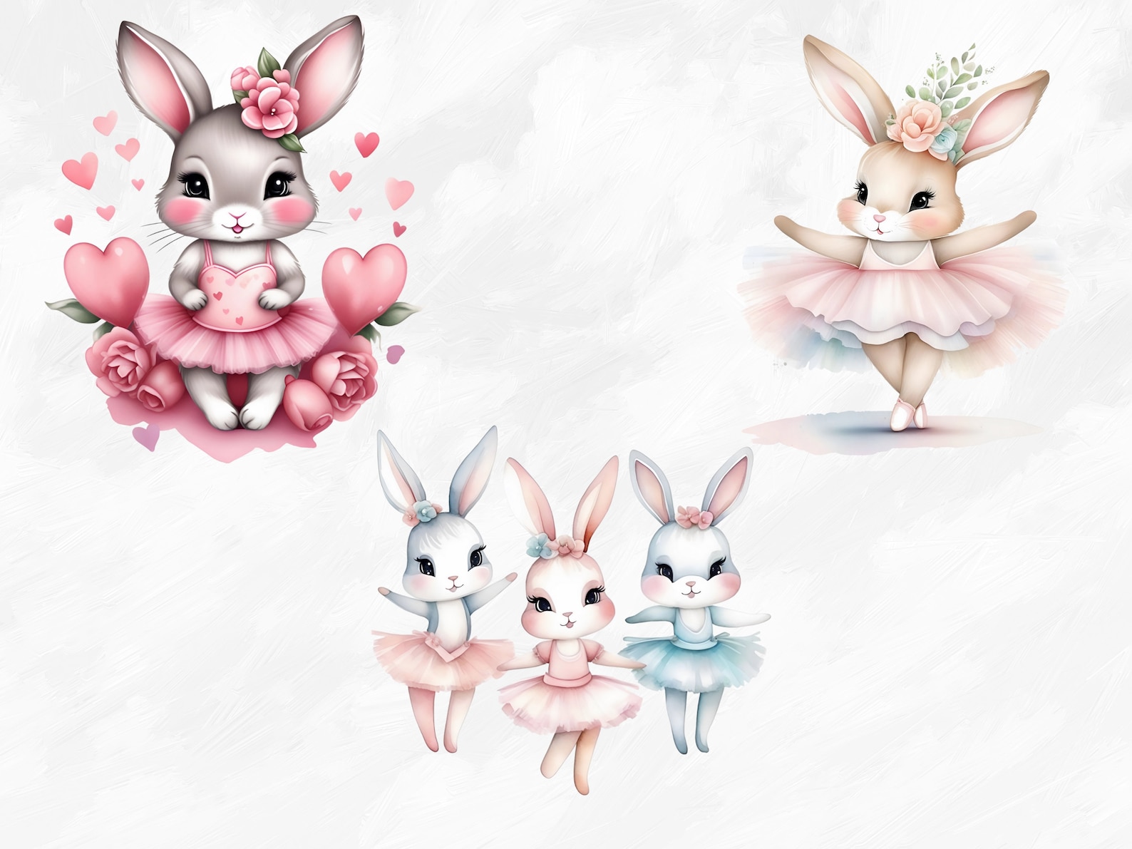 Watercolor Ballerina Bunny Collection Clipart, 15 PNG Ballet Bunnies ...