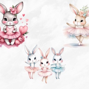 Watercolor Ballerina Bunny Collection Clipart, 15 PNG Ballet Bunnies ...