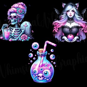 Watercolor Pastel Goth Collection Clipart, 16 PNG Halloween Clipart ...