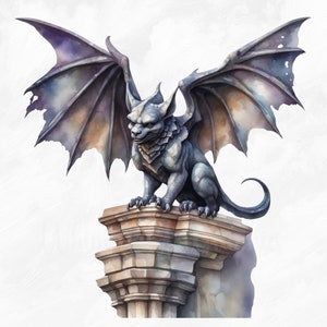 Watercolor Gargoyle Clipart, 9 PNG Gargoyle Clipart, Gothic Gargoyle ...