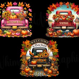 Watercolor Fall Trucks Collection Clipart, 12 PNG Hello Fall Clipart ...