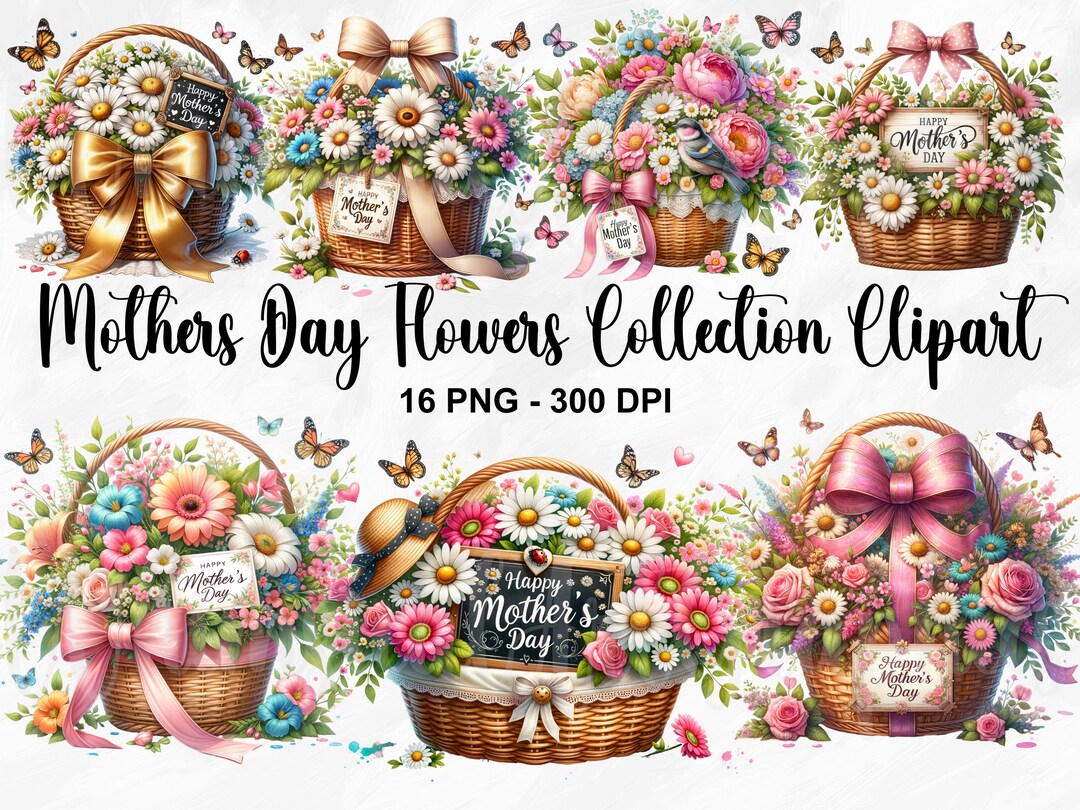 16 PNG, Mothers Day Flowers Clipart Bundle, Mothers Day Graphics ...