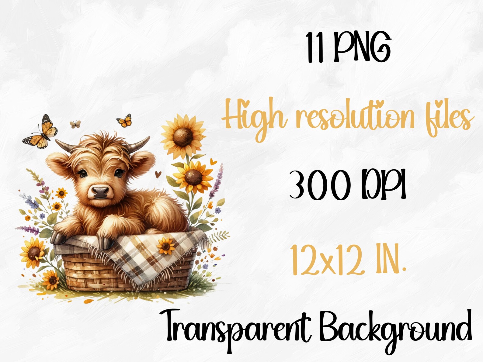 Watercolor Spring Highland Cow Clipart, 11 PNG Cow Print Clipart, Baby ...