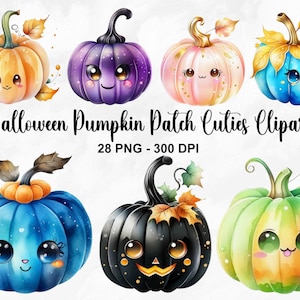 Watercolor Halloween Pumpkin Patch Cuties Clipart, 28 PNG Halloween ...
