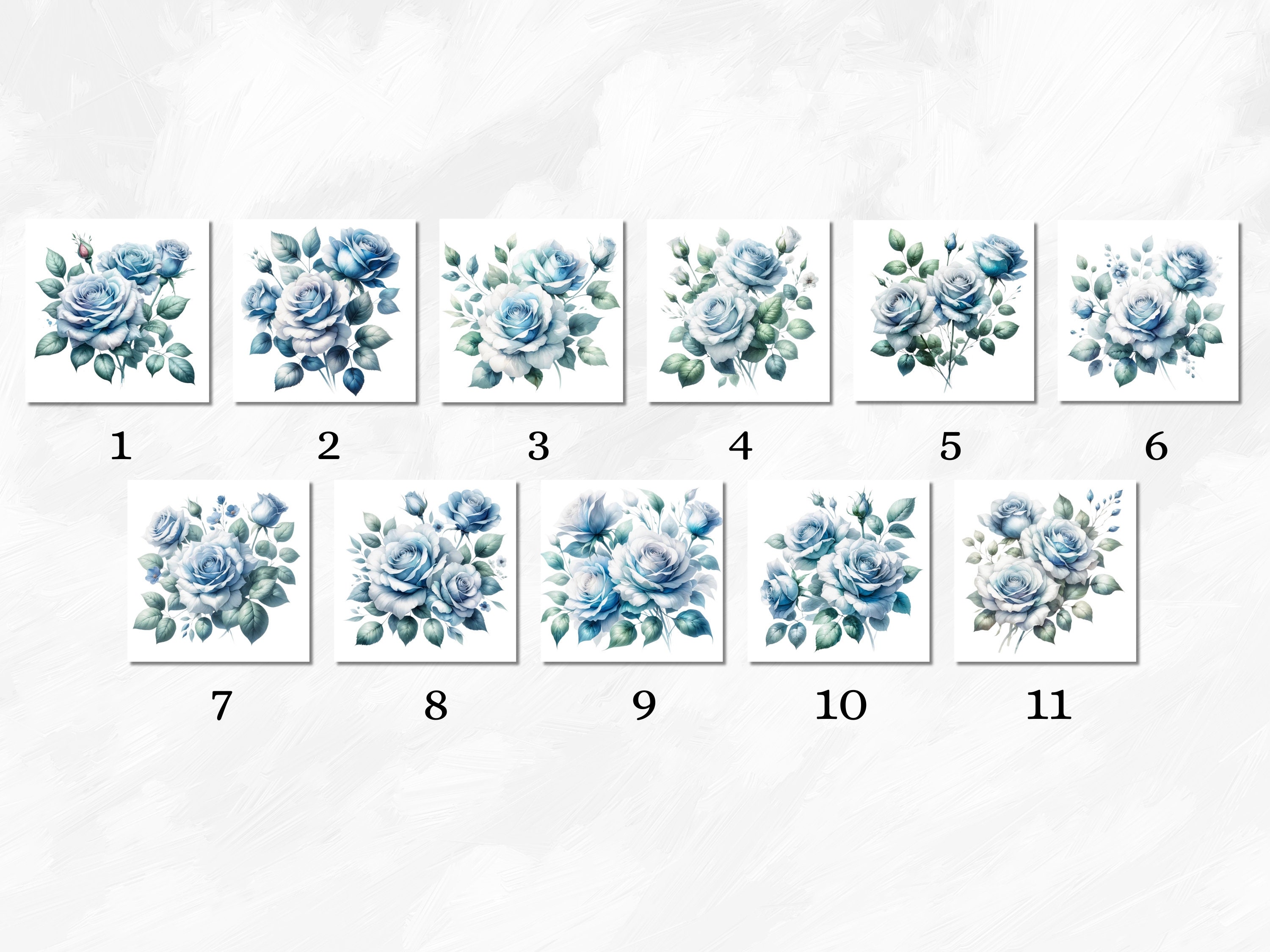 Watercolor Blue Rose Collection Clipart, 11 PNG Rose Bouquet Clipart ...